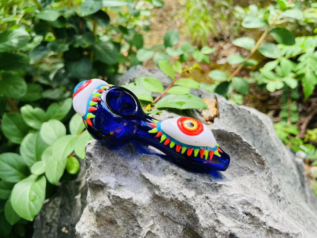 The Two Eyes Glass Pipe Blue Pipes - Etsy