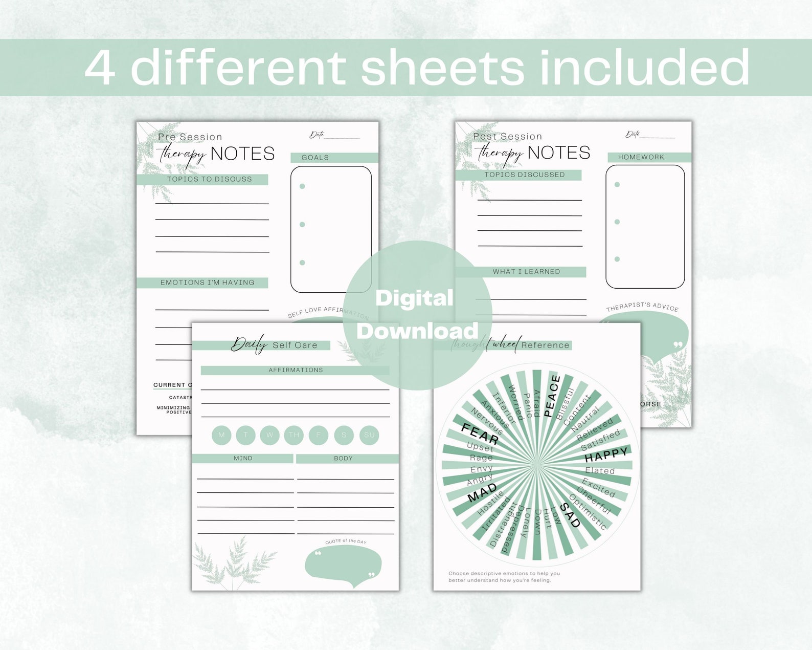 Therapy Pre & Post Session Fillable Notes in Sage Green, Helpful ...