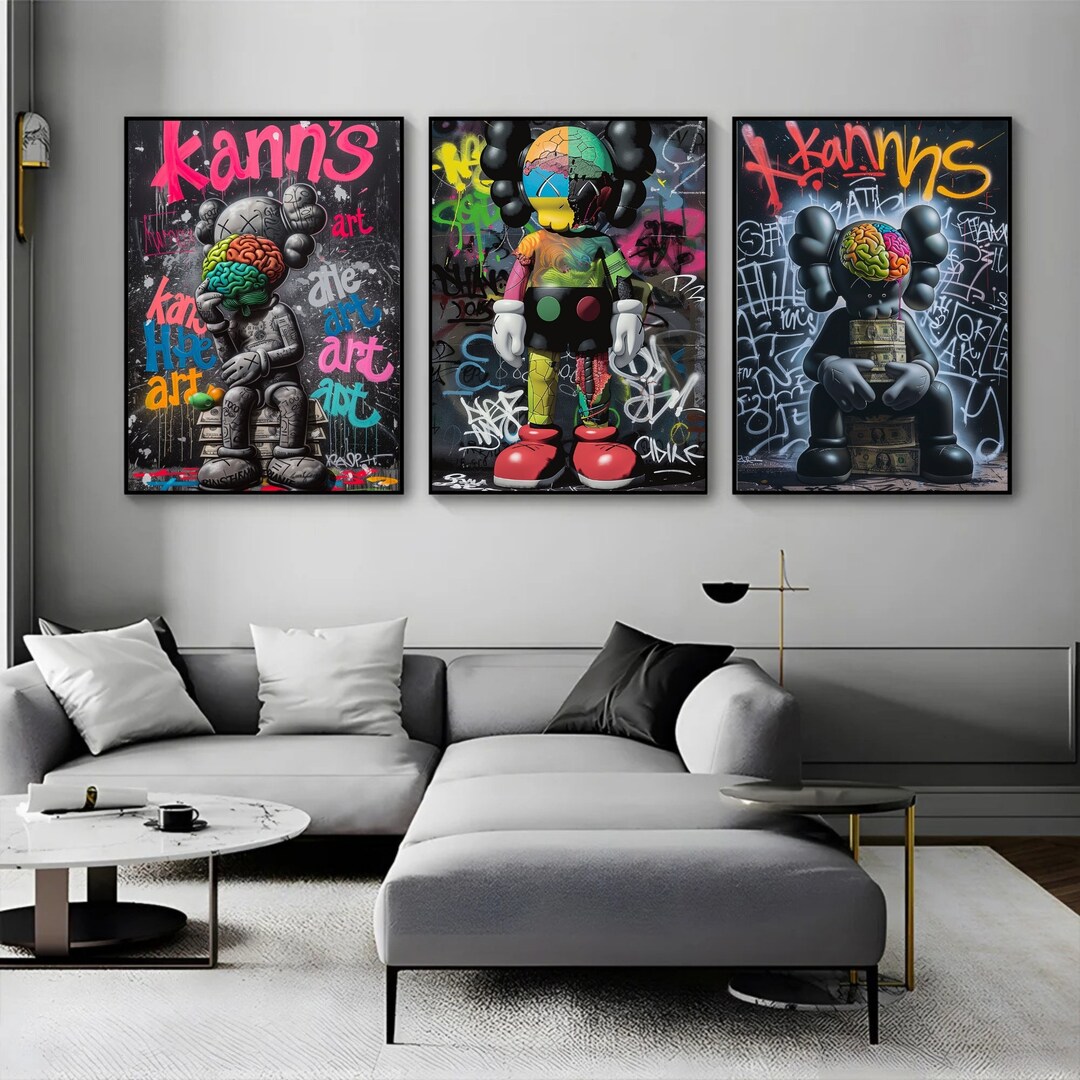 KAWS Poster Set of 3 – Graffiti Wall Art Prints (20x30 & 24x36 In ...