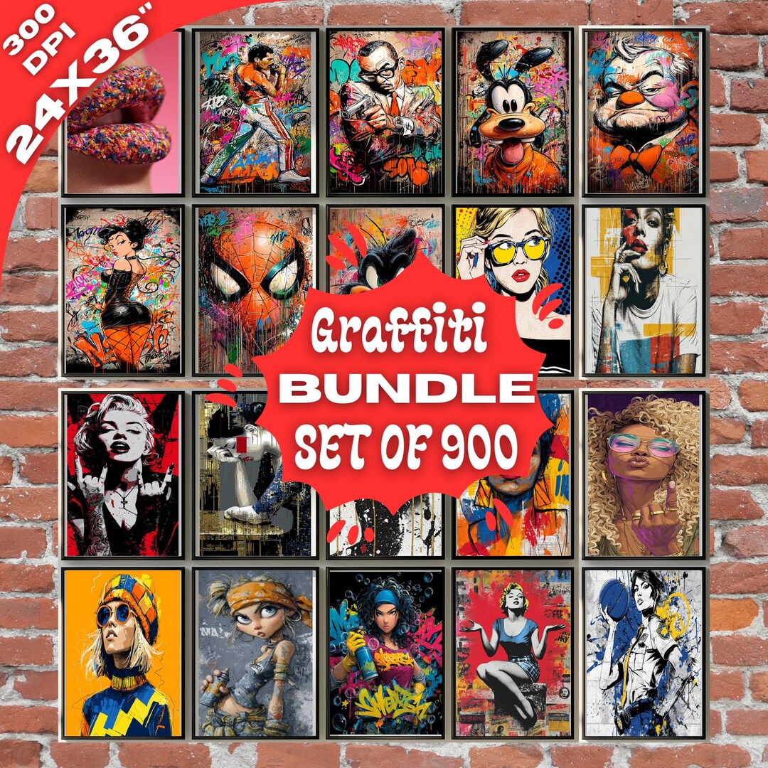 900 Printable Graffiti Posters Digital Street Art Set | Hip Hop Spray ...