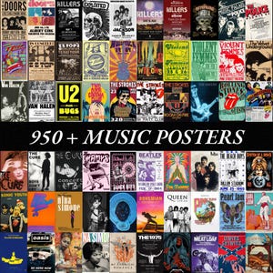Vintage Music Posters Bundle, 950+ Band Posters, Rock Concert Collage ...