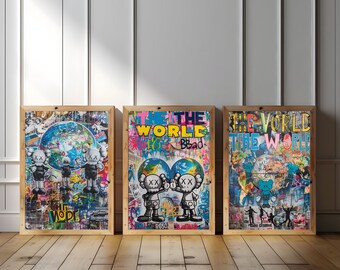 Kaws Poster Set of 3, Kaws Poster Kaws, 3 Piece Wall Art, Kaws Wall Art ...