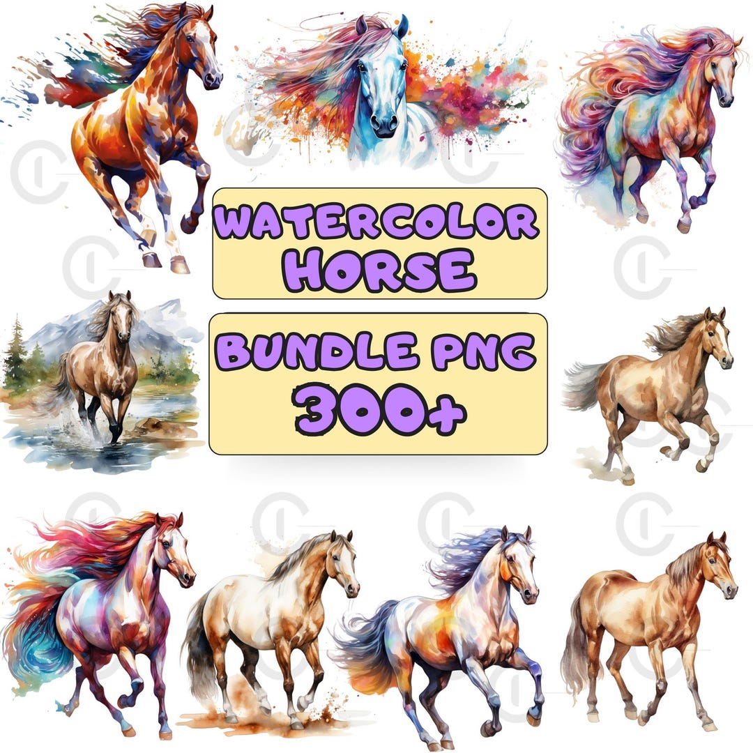 Watercolor Horse Clipart Bundle | Commercial Use Animal PNG Digital ...