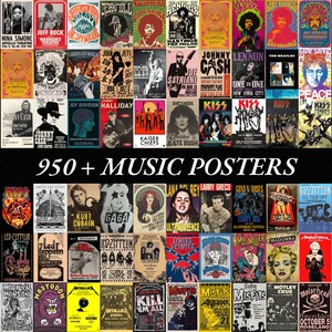 Vintage Music Posters Bundle, 950+ Band Posters, Rock Concert Collage ...