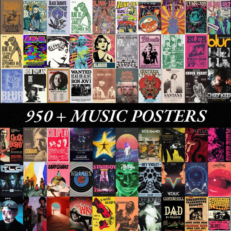 Vintage Music Posters Bundle, 12,230+ Vintage Rock Band Posters Bundle ...