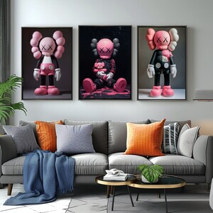 Pink Kaws Hypebeast Decorative Poster Set of 3 Pink KAWS Art Print ...