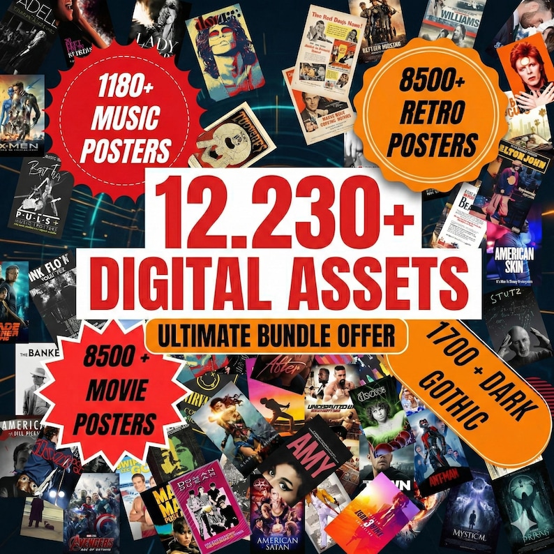 Vintage Music Posters Bundle, 12230+ Band Poster Set, Rock Concert ...
