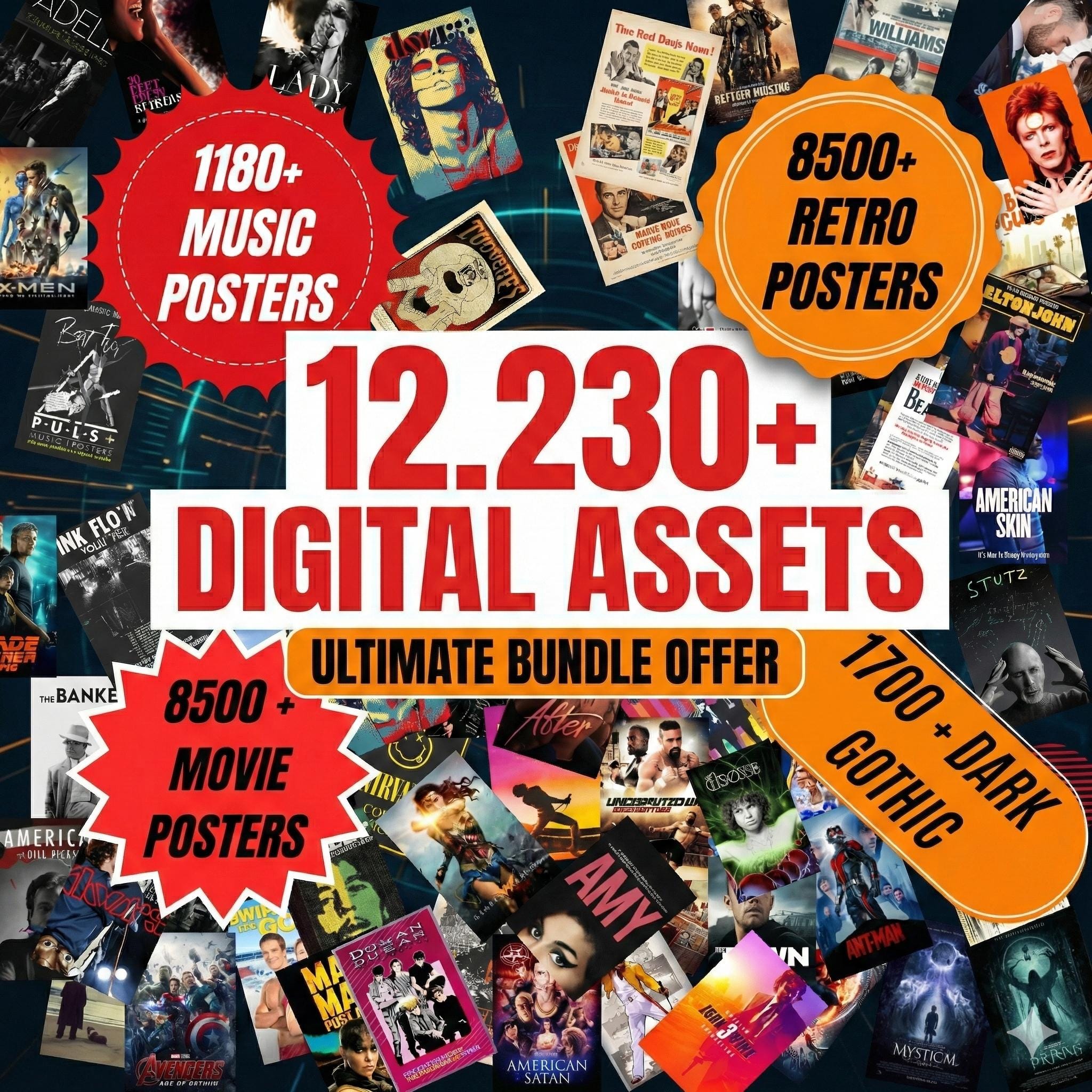 Vintage Music Posters Bundle, 12230+ Band Poster Set, Rock Concert ...