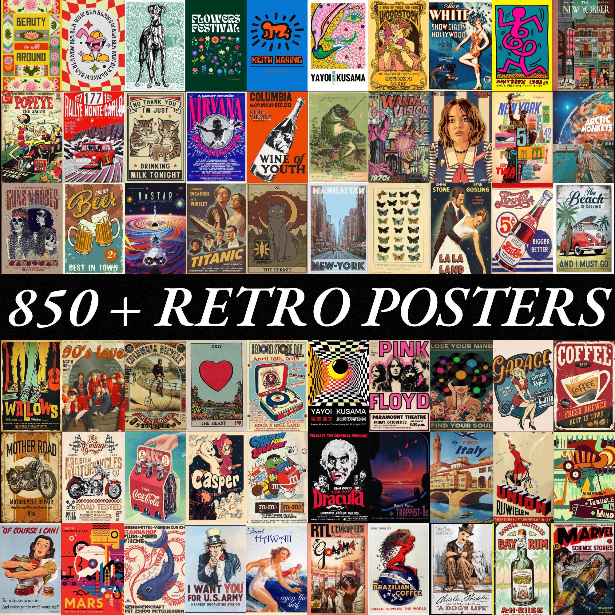 Vintage Retro Poster Bundle Digital Wall Art | 850+ Aesthetic Retro ...