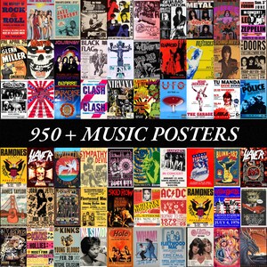 Vintage Music Posters Bundle, 950+ Band Posters, Rock Concert Collage ...