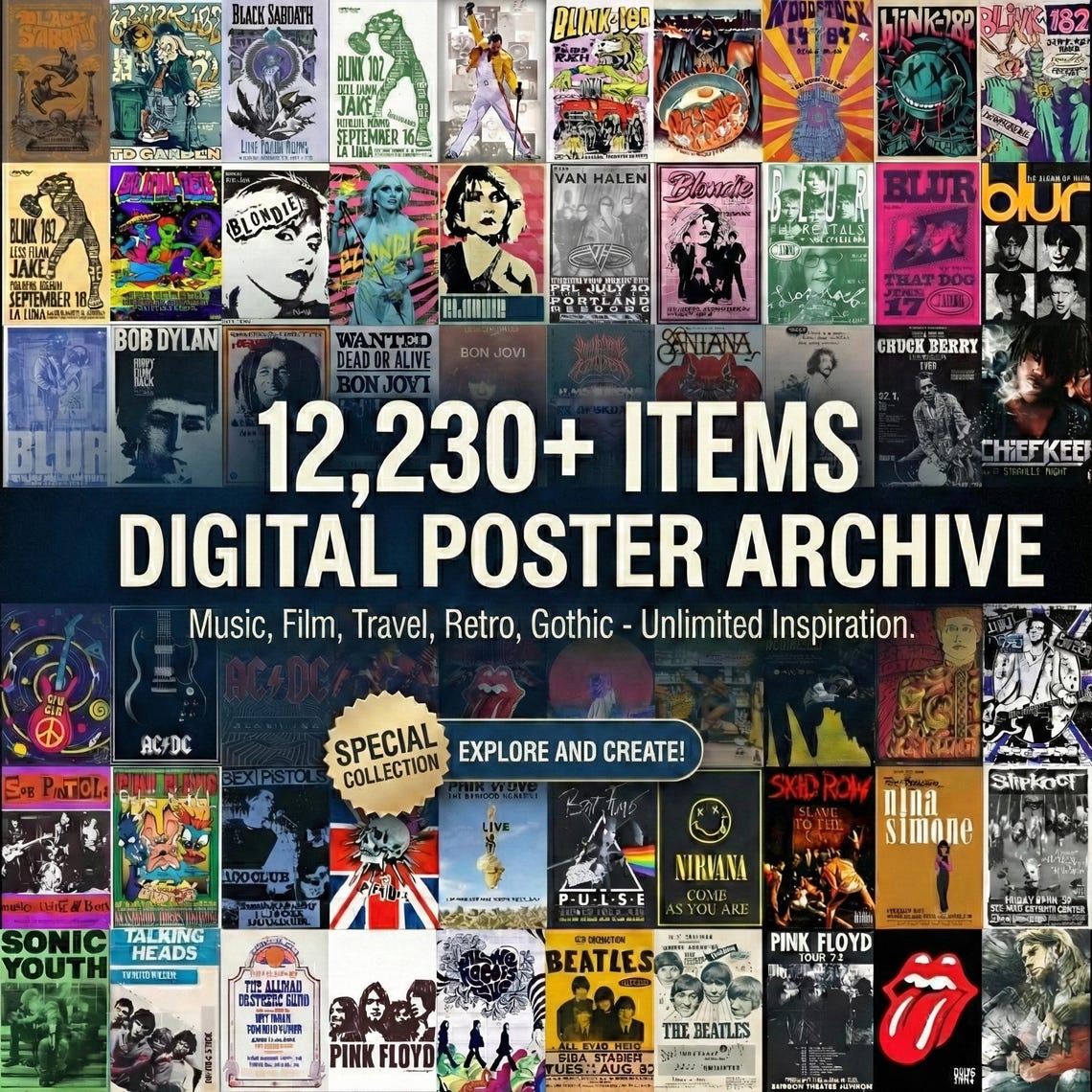 Vintage Music Posters Bundle, 12,230+ Vintage Rock Band Posters Bundle ...