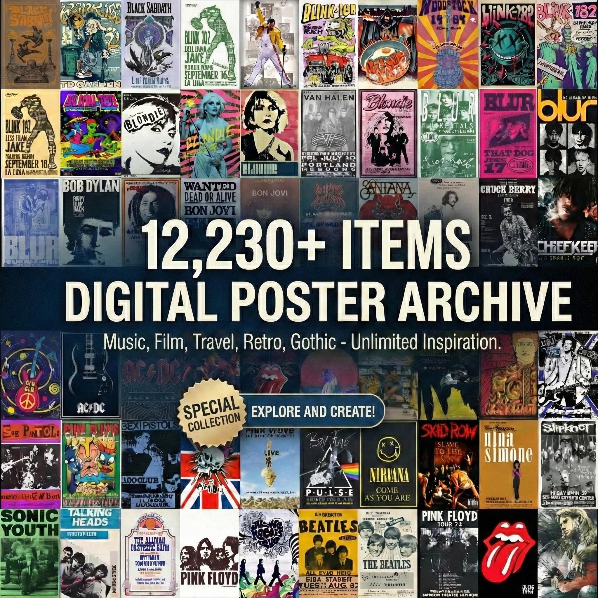 Vintage Music Posters Bundle, 12,230+ Vintage Rock Band Posters Bundle ...