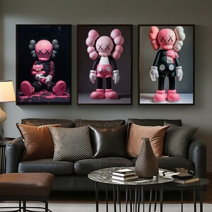 Pink Kaws Figure Poster Set | Kaws Figures Art Print Download | Set of ...