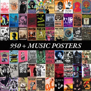 Vintage Music Posters Bundle, 950+ Band Posters, Rock Concert Collage ...