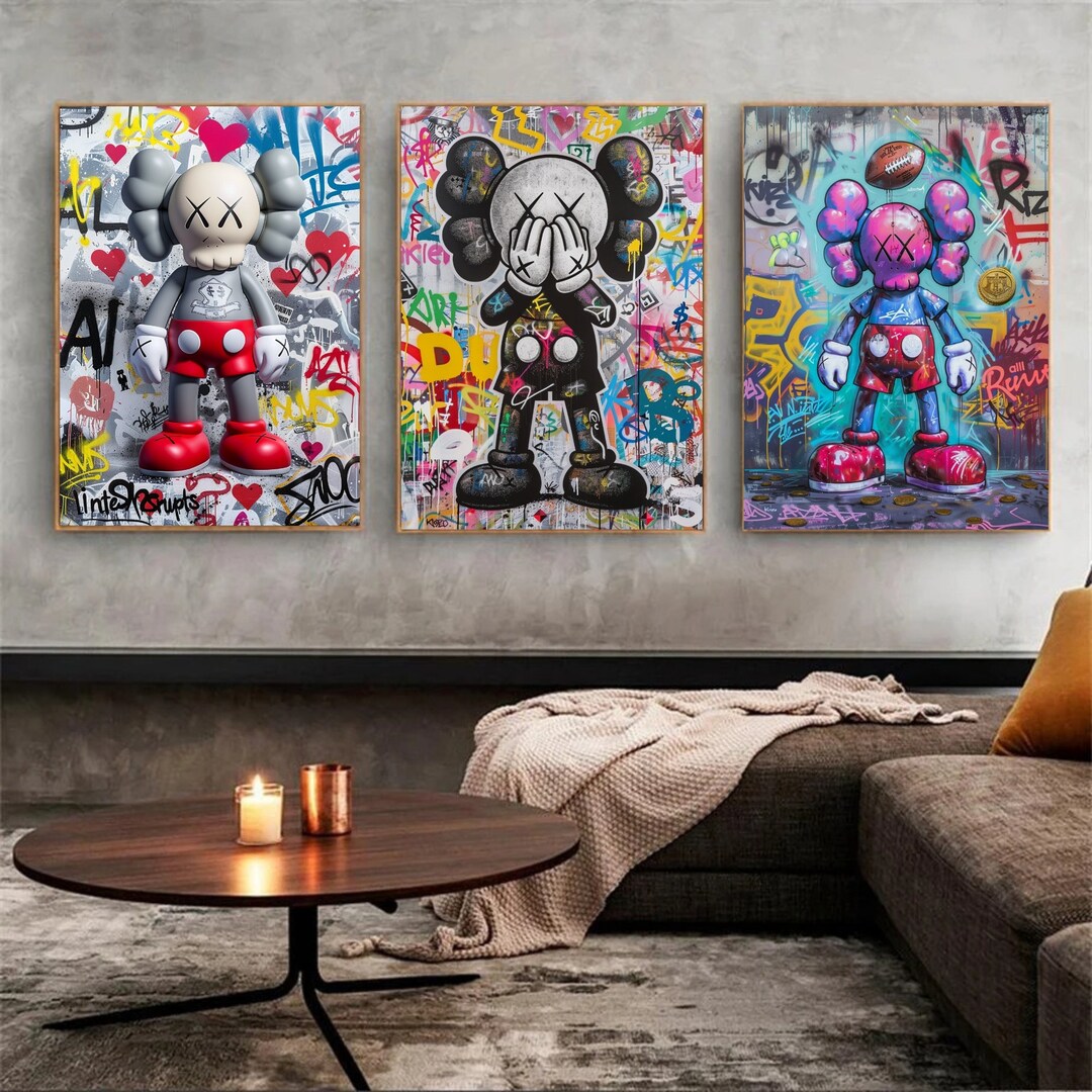 KAWS Graffiti Poster Set of 3 – Bold Urban Art Prints for Trendy Home ...