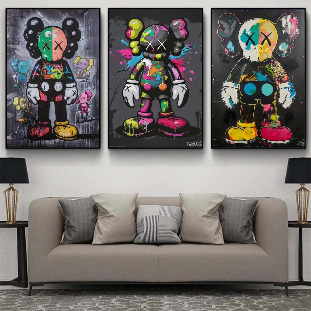 Colorful Kaws Inspired Canvas Wall Art Set of 3 Modern Street Art ...