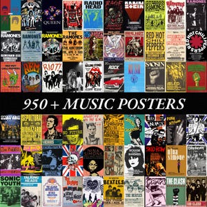 Vintage Music Posters Bundle, 950+ Band Posters, Rock Concert Collage ...