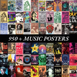 Vintage Music Posters Bundle, 950+ Band Posters, Rock Concert Collage ...