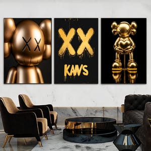 Black & White Kaws Poster | Golden Hypebeast Figure Decor | Graffiti ...