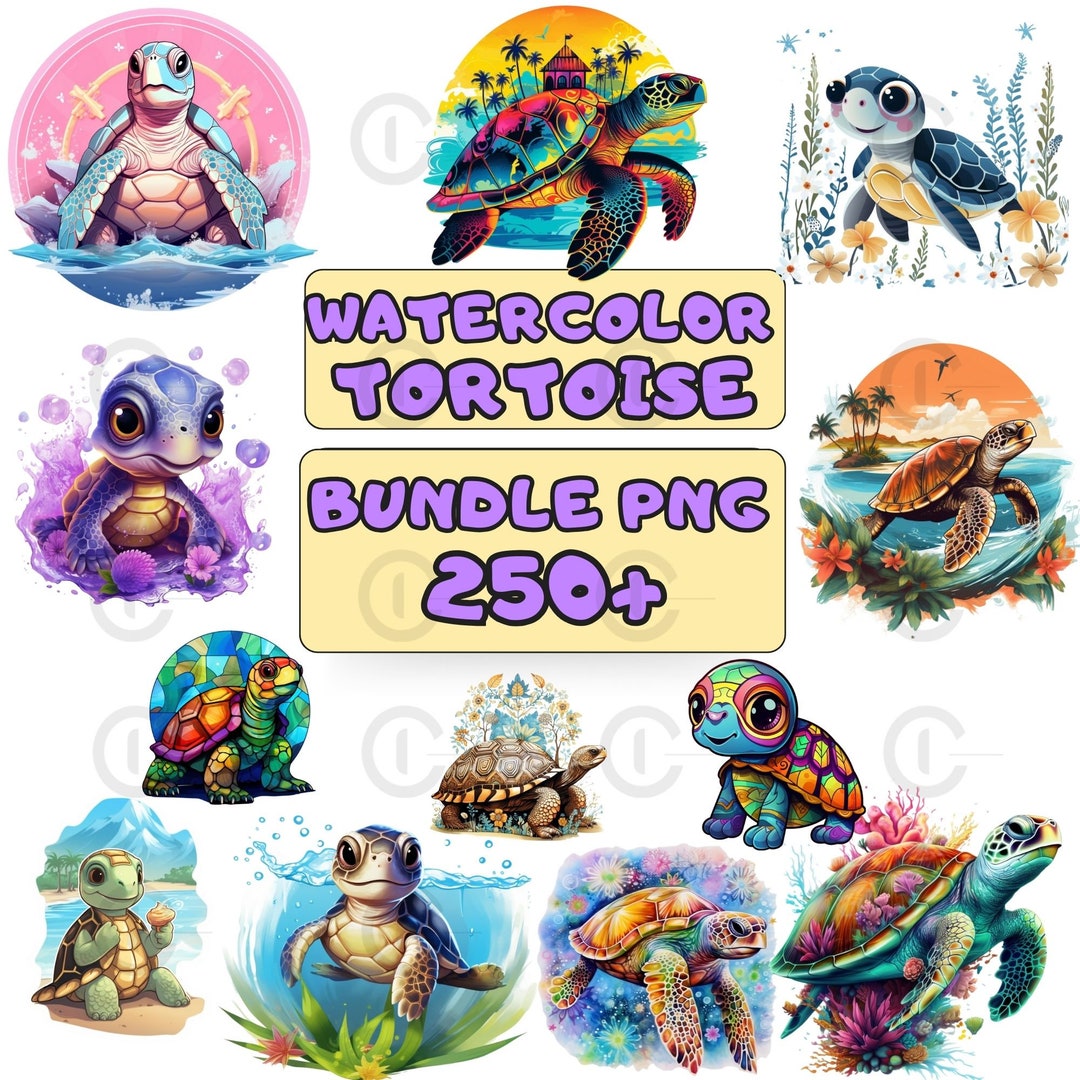 Turtle Tales Watercolor Clipart Bundle 250 Sea Turtles, Cute Underwater ...