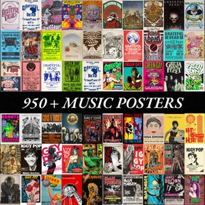 Vintage Music Posters Bundle, 950+ Band Posters, Rock Concert Collage ...