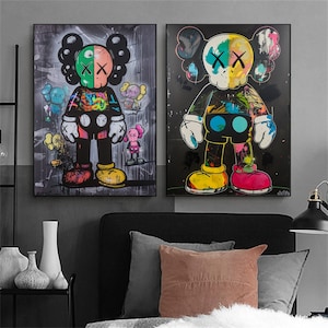 Colorful Kaws Inspired Canvas Wall Art Set of 3 Modern Street Art ...
