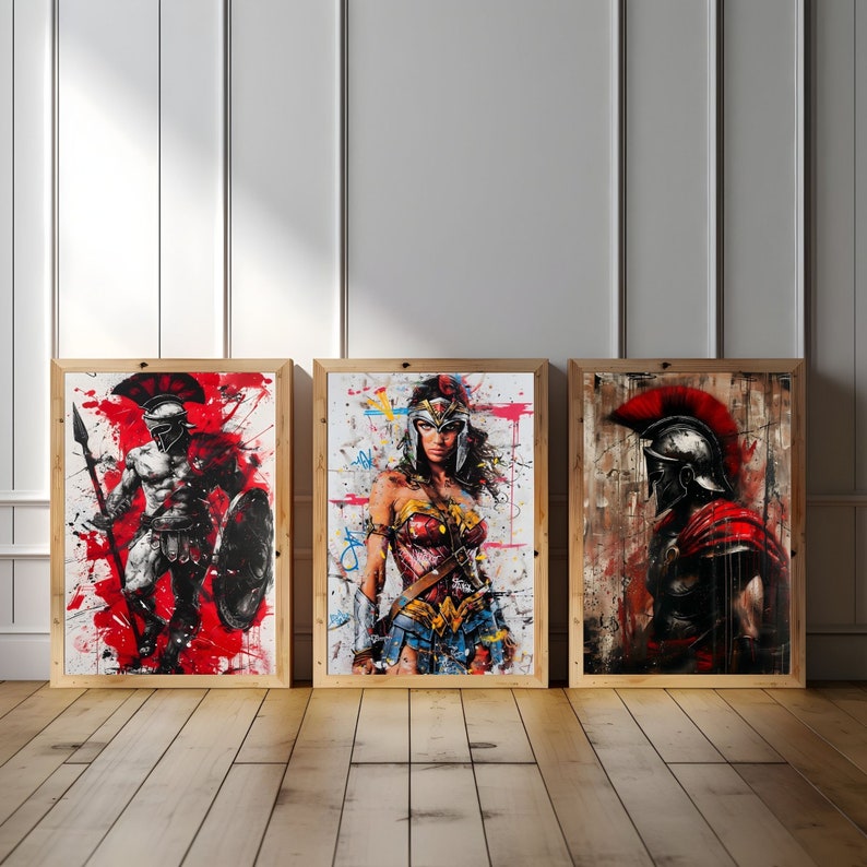 Iconic Graffiti Poster Set With Warrior Woman, Color Hearts and Neon ...