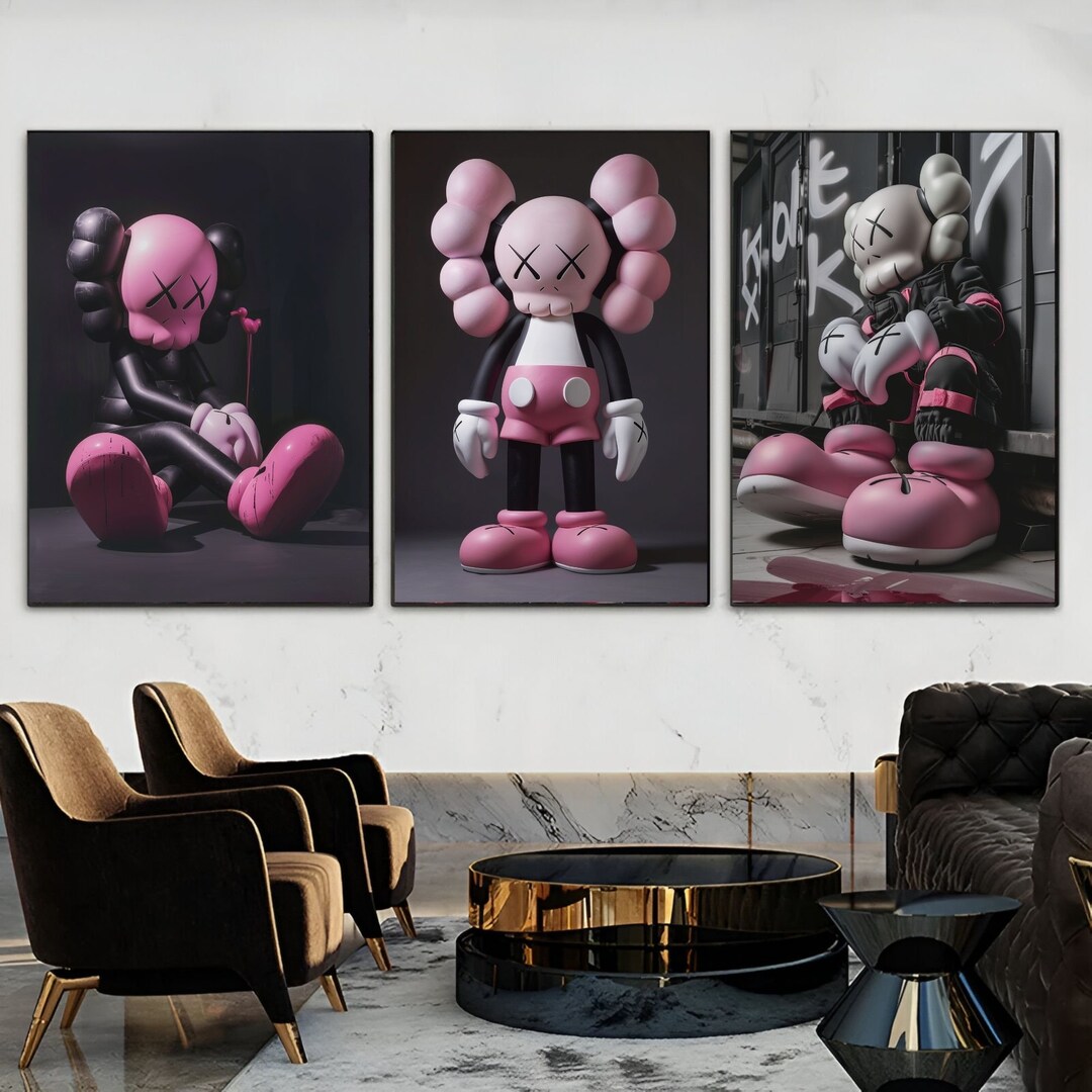 Pink Kaws Hypebeast Decorative Poster Set of 3 Pink KAWS Art Print ...