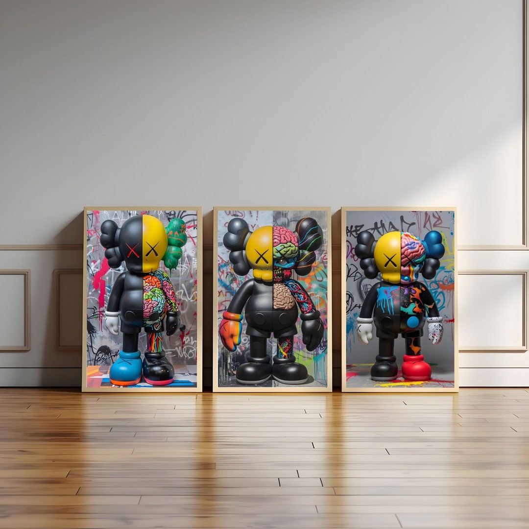 KAWS Set of 3 Pop Art Posters,kaws Figure Wall Art, 3-piece Hypebeast ...
