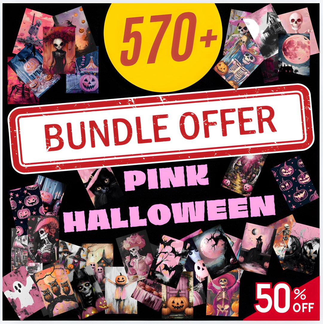 Halloween Wall Art Bundle 570 Printable Posters Pink Witchy Ghost ...