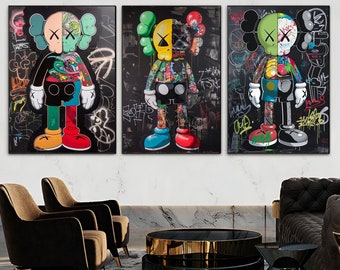 Kaws Poster Set of 3, Kaws Poster Kaws, 3 Piece Wall Art, Kaws Wall Art ...
