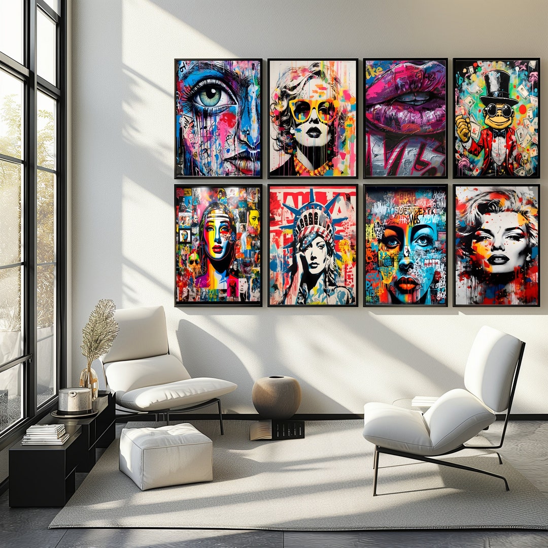 Graffiti Digital Art Bundle Set of 8,colorful Graffiti Wall Art Prints ...