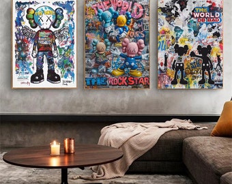 Kaws Poster Set of 3, Kaws Poster Kaws, 3 Piece Wall Art, Kaws Wall Art ...