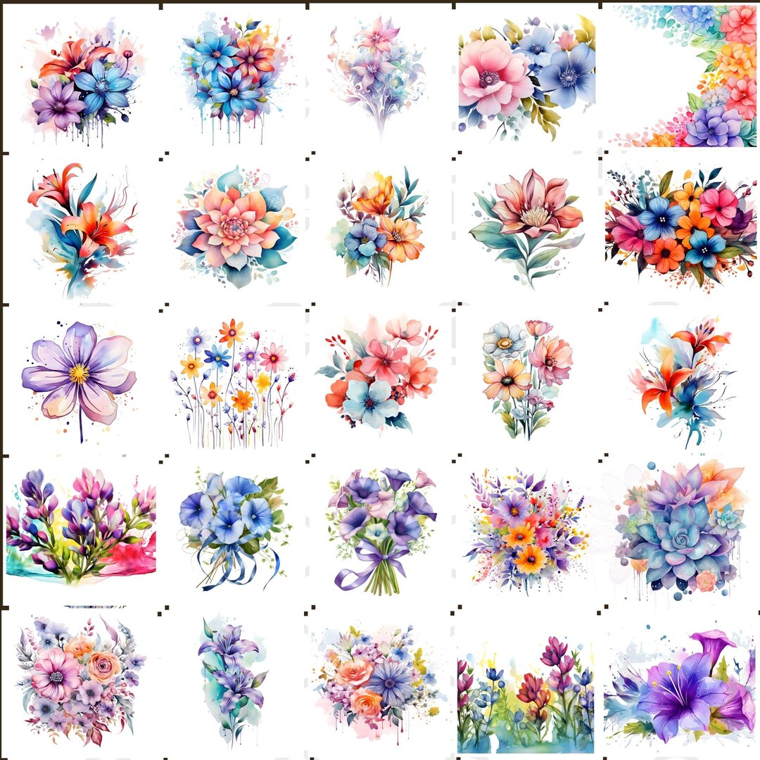Watercolor Flower Clipart Bundle, 380+ Floral PNG Images,transparent ...