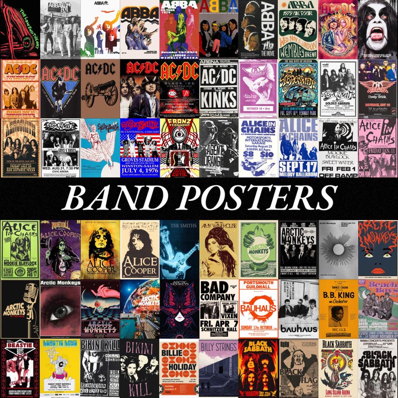 Vintage Music Posters Bundle, 12,230+ Vintage Rock Band Posters Bundle ...