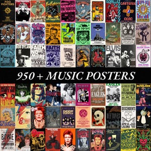 Vintage Music Posters Bundle, 950+ Band Posters, Rock Concert Collage ...
