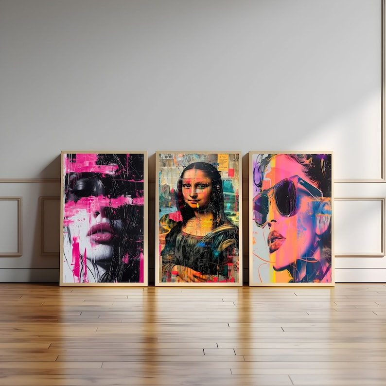 Iconic Graffiti Poster Set With Warrior Woman, Color Hearts and Neon ...