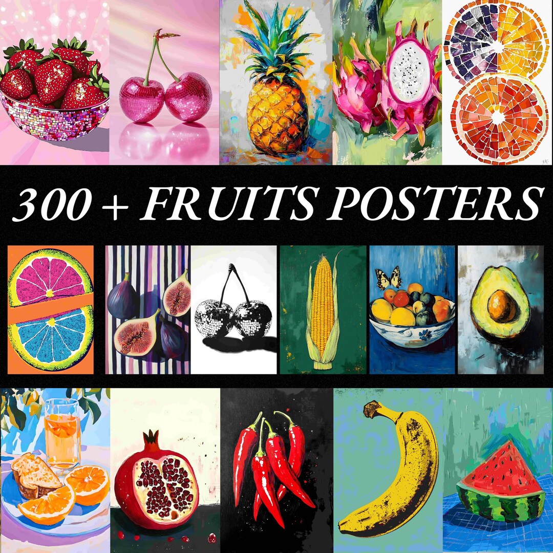 Fruit Wall Art Poster Bundle, 300+ Fruit Posters,fruit Prints, Vintage ...