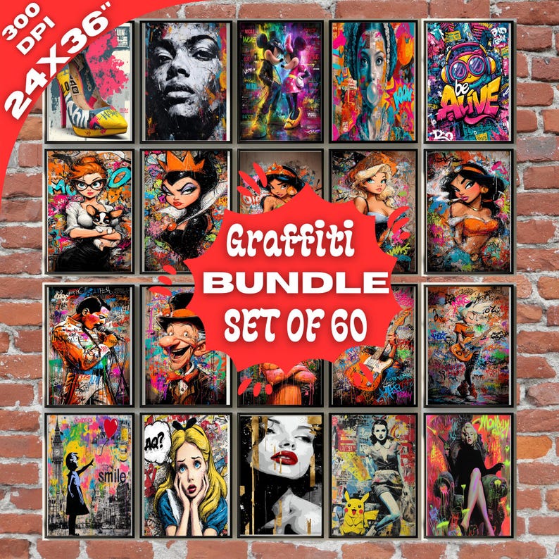 Graffiti Pop Art Printable Poster Bundle Set of 60, Modern Street Style ...