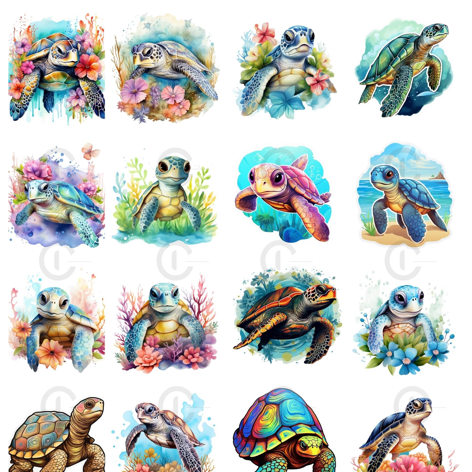 Turtle Tales Watercolor Clipart Bundle 250 Sea Turtles, Cute Underwater ...