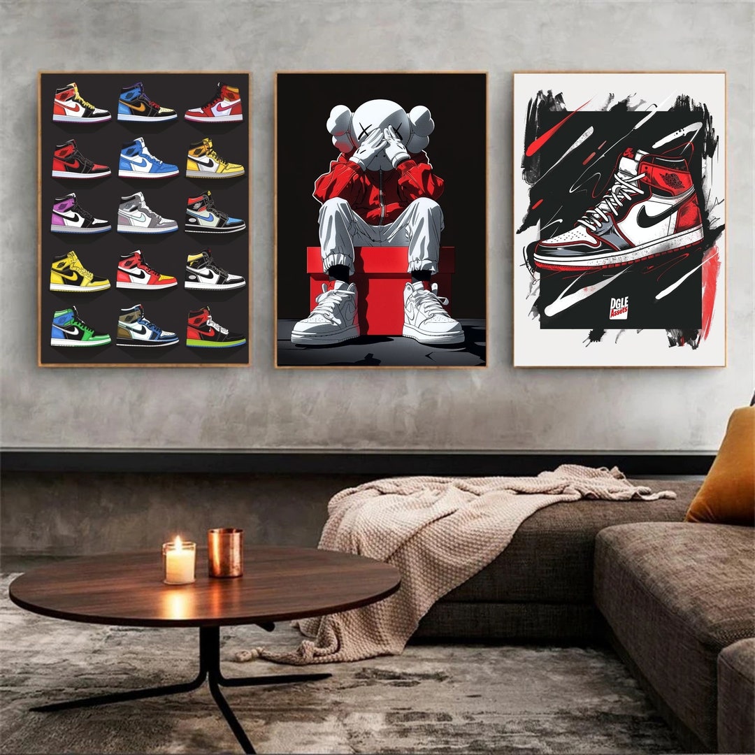 Set of 3 Digital Sneakerhead Posters, KAWS Figure and Sneaker Art ...