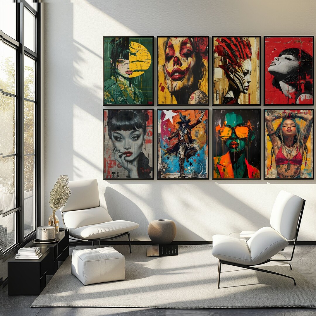 Graffiti Portrait Wall Art Set of 8 – Digital Urban Prints With Bold ...