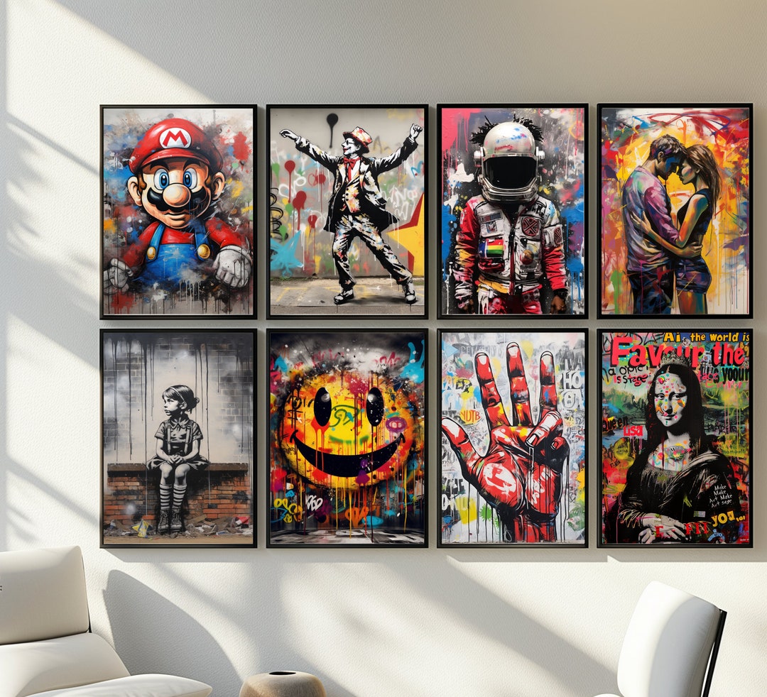 Set of 8 Digital Graffiti Pop Culture Art Prints, Modern Street Art ...