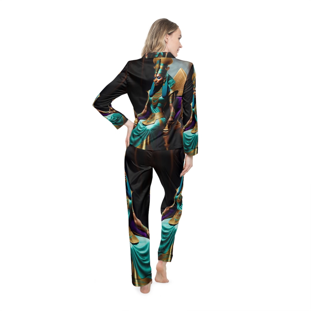 Satin Pajamas Set With Egyptian Queen Nefertiti Painting 16, Sleepwear ...