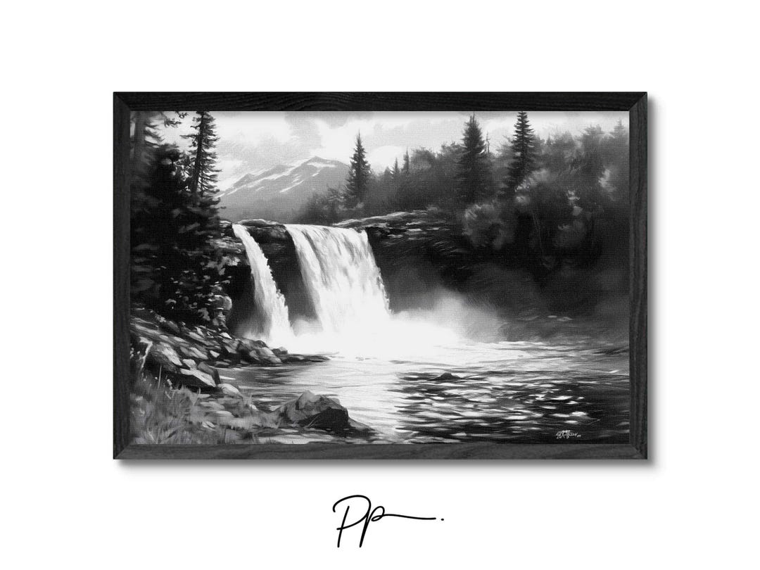 Waterfall Splendor | Charcoal Sketch of a Waterfall in the Majestic ...