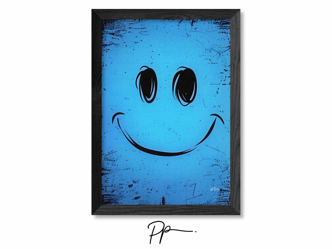Fuzzy Smiley Blue | Adorable Blue Smiley, Printable Wall Art, Pop Wall ...