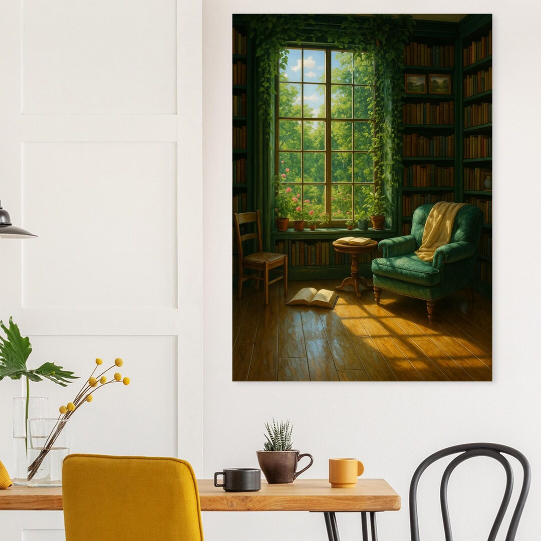 Vintage Library Wall Art - Cozy Study Wall Art - Elegant Decor for Book ...