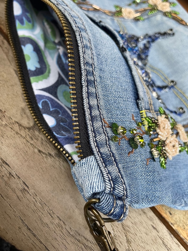 Shoulder Bag in Jeans With Embroidery of a Wild Horse - Puntiluce ...