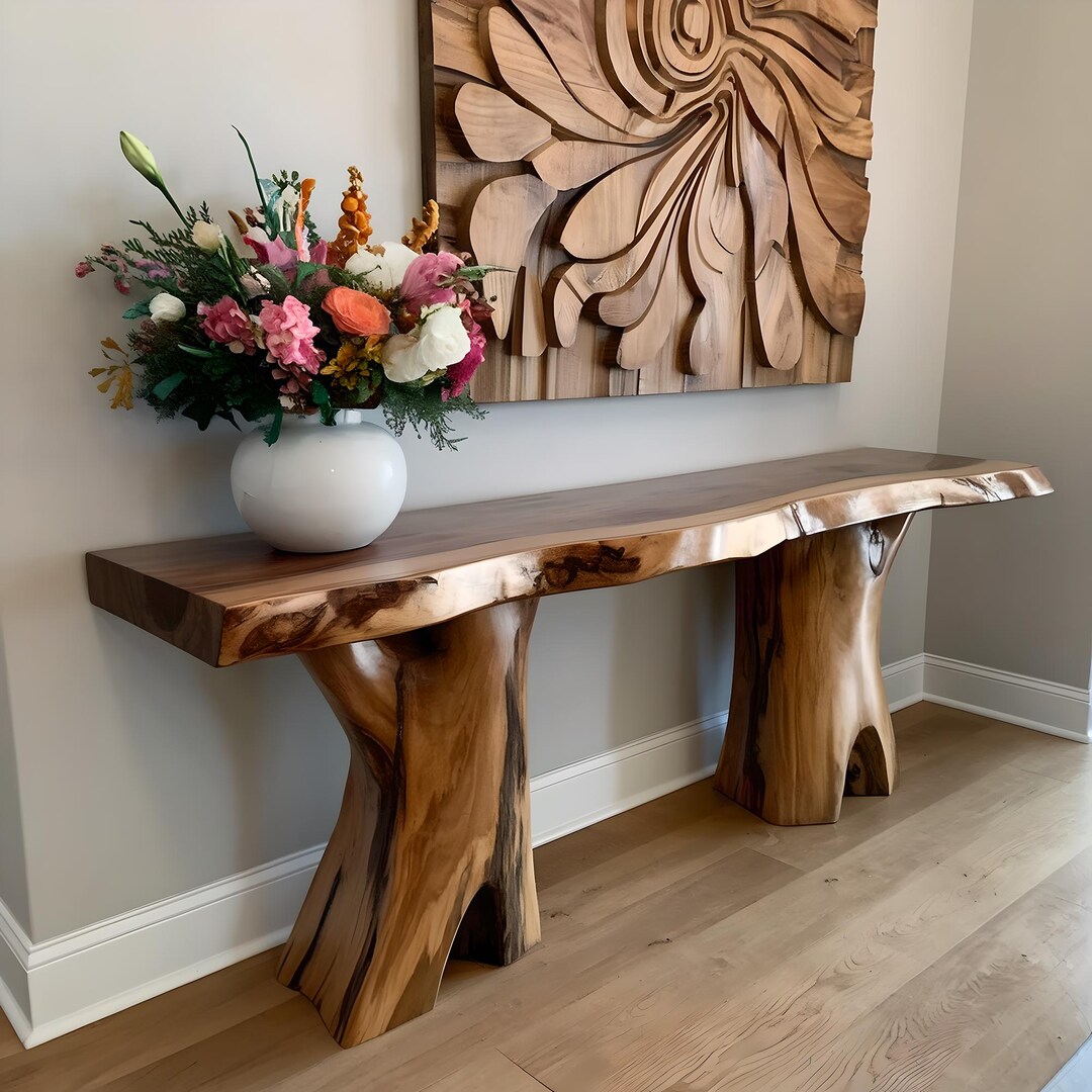 Artistic Natural Wood Console Table Handcrafted Tree-inspired Wood ...