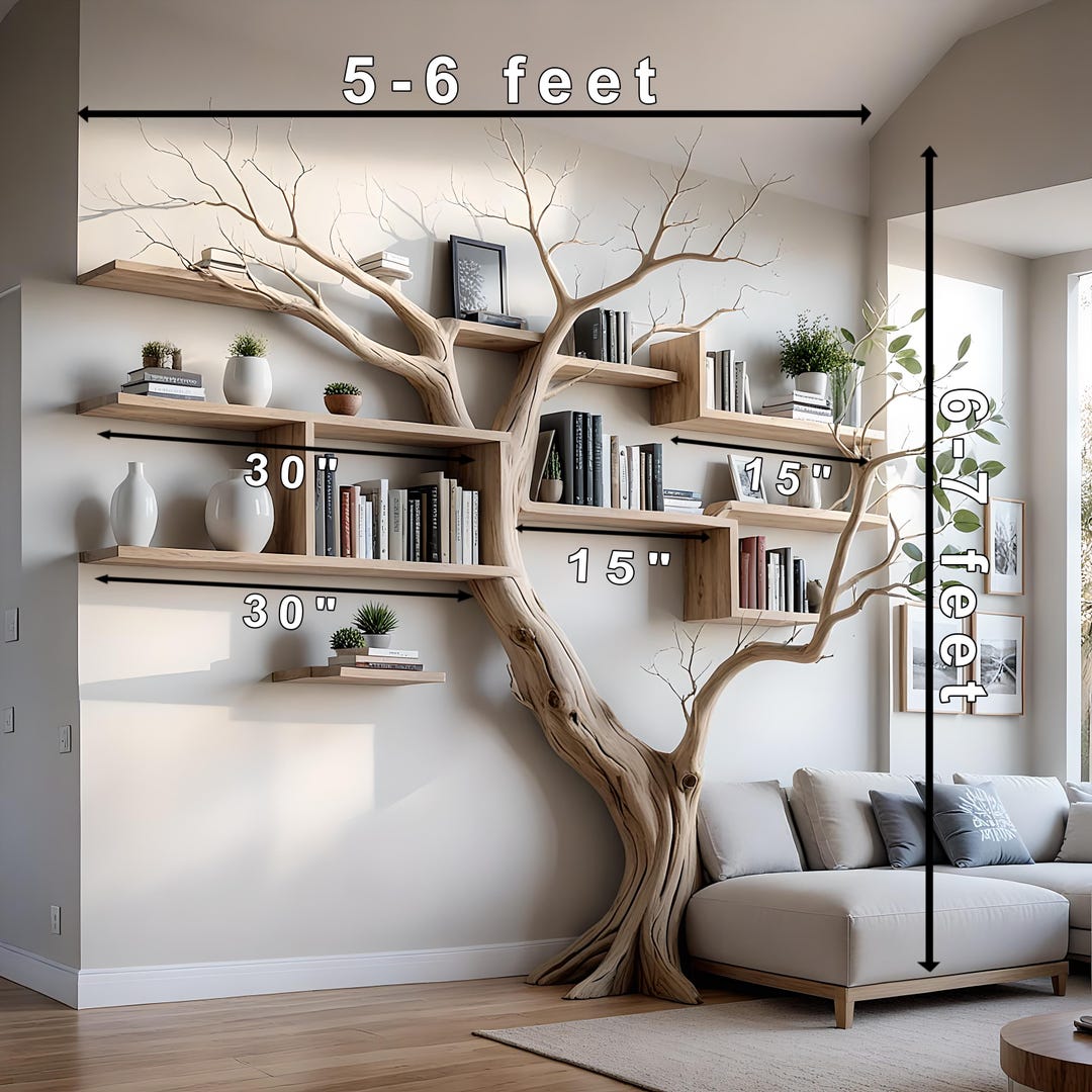 Rustic Tree Bookshelf Wall Mounted Shelf Tree Branch Shelves Living ...